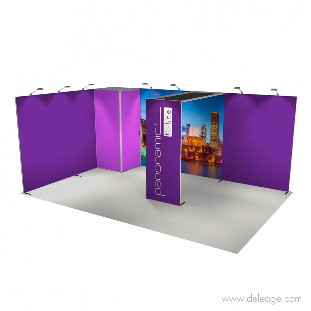 Stand modulaire 24m² avec arche et réserve - Store Deléage